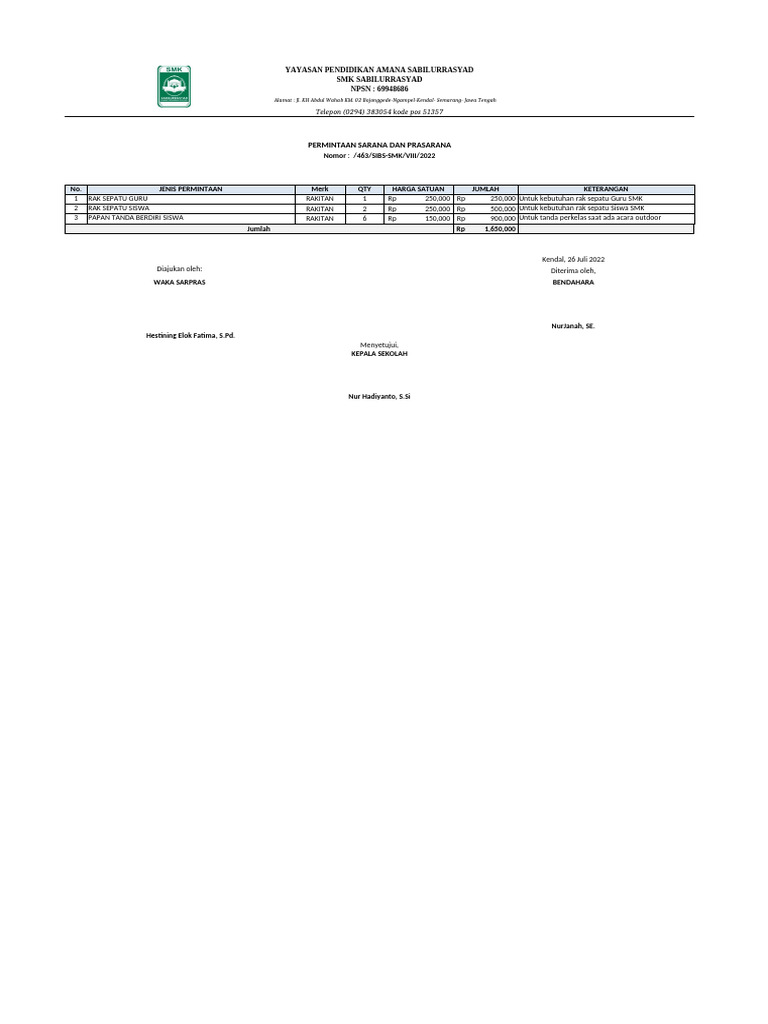 Form Permintaan Rak Sepatu | PDF