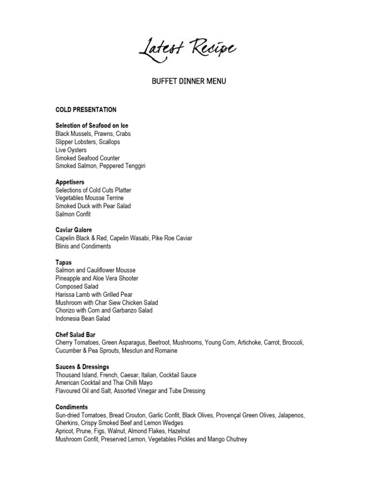 Latest Recipe - Buffet Dinner Menu 5 | PDF