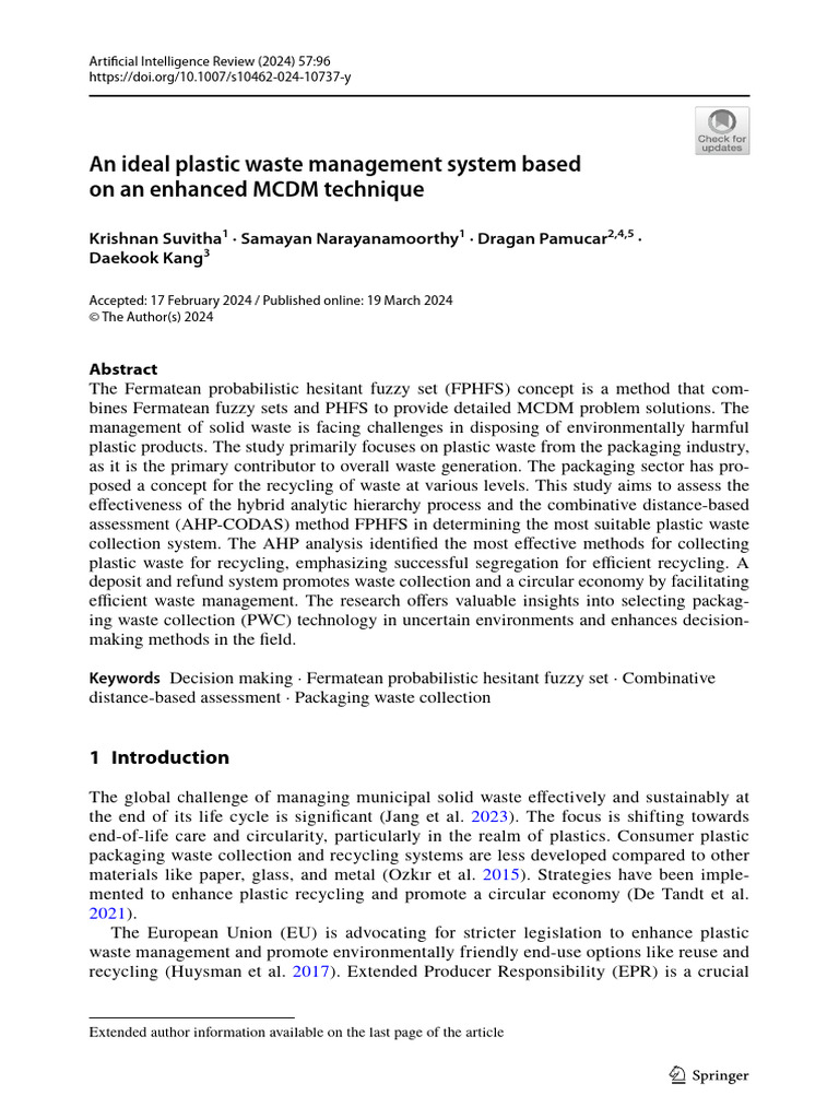 An Ideal Plastic Waste Management System Based On An Enhanced MCDM ...