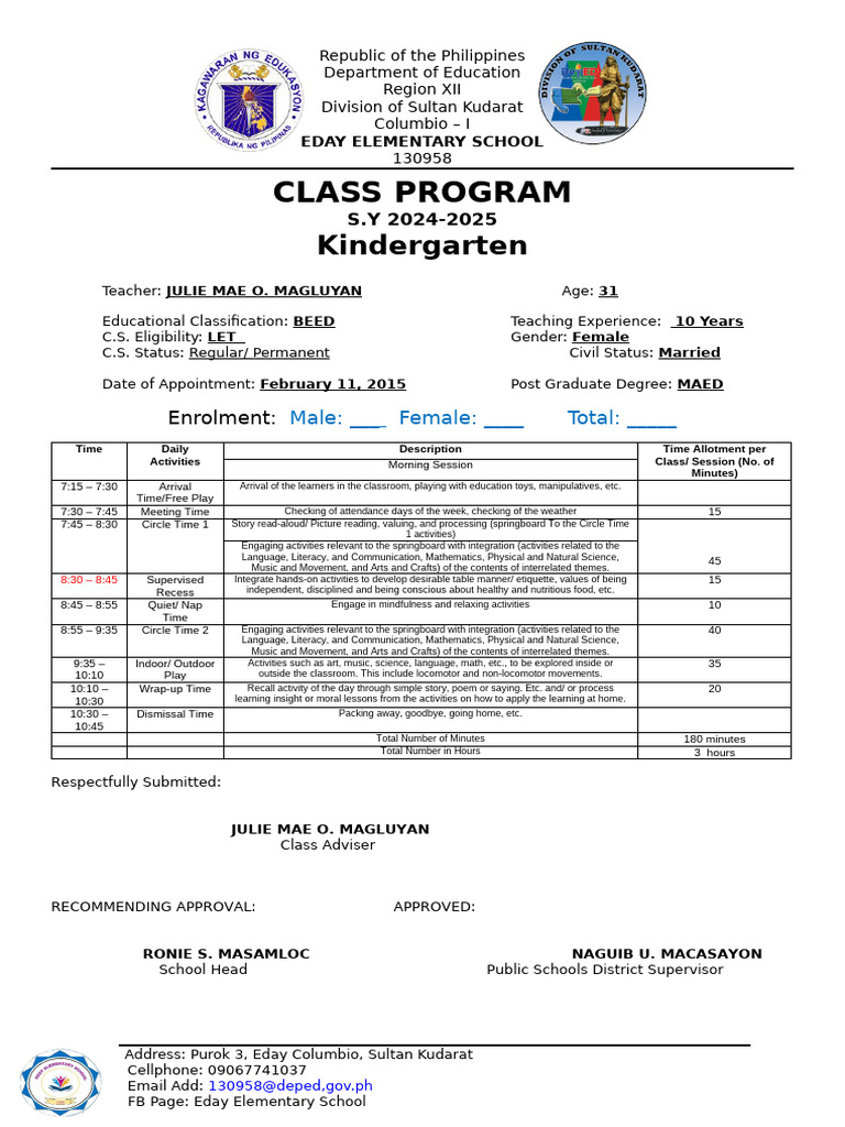 Eday General Classprogram 123 | PDF