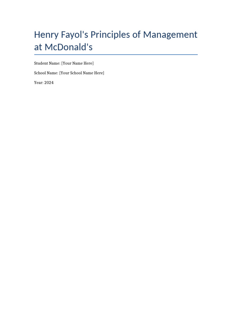 Henry Fayols Principles of Management Project | PDF