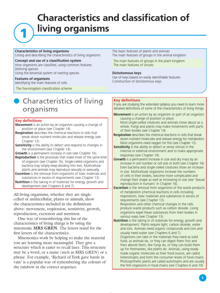 Characteristics and Classification of Living Organsims | PDF