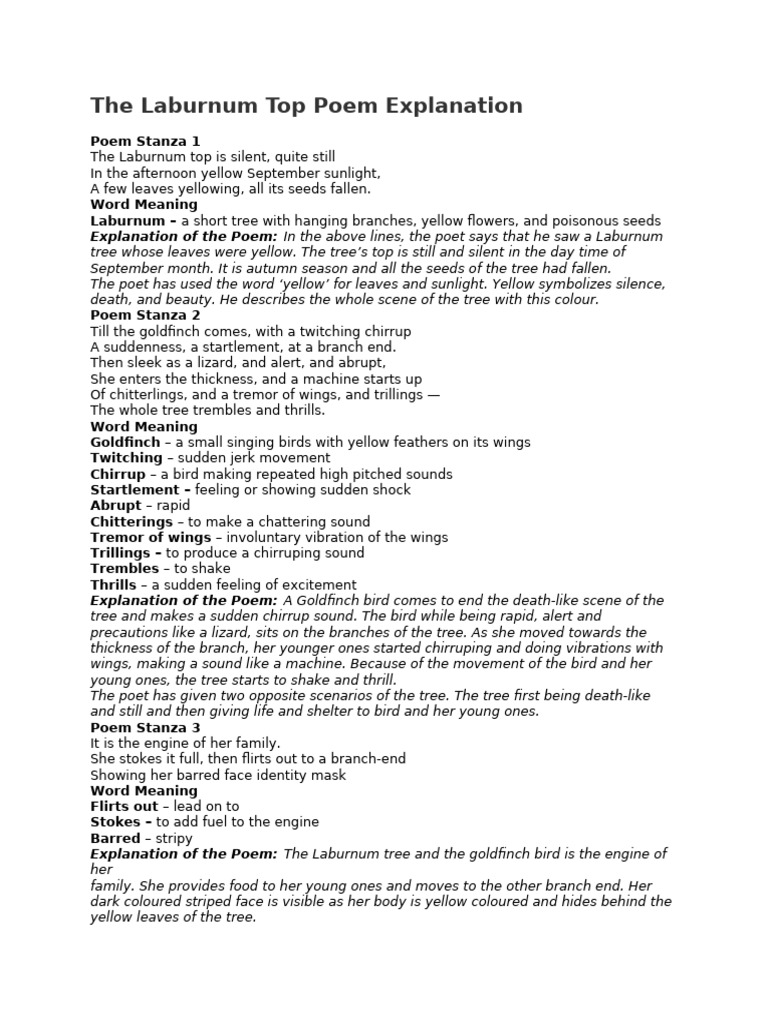 The Laburnum Top Poem Explanation | PDF