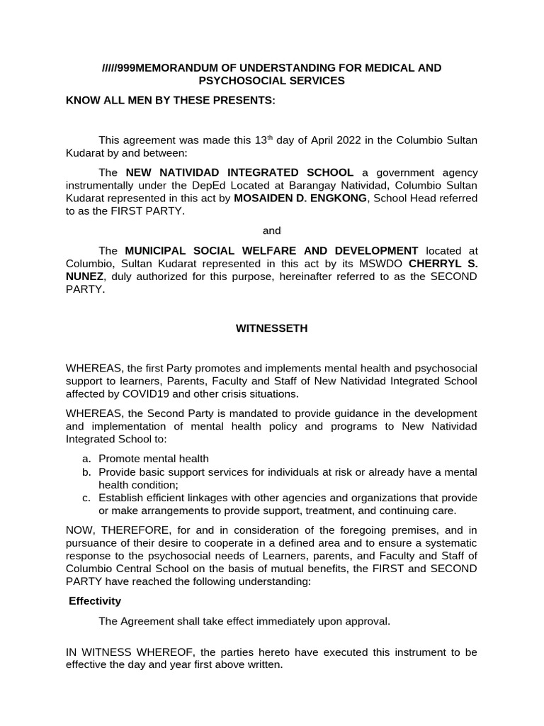 NNIS MEMORANDUM OF AGREEMENT DSWD | PDF