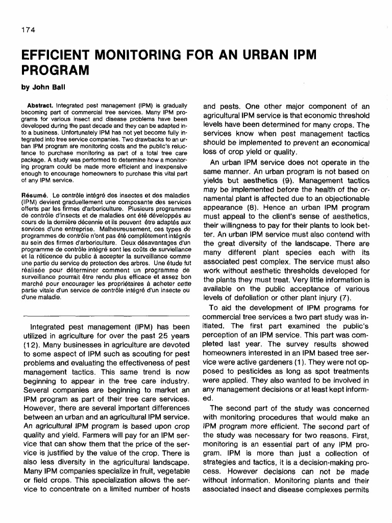Efficient Monitoring For An Urban Ipm Program: by John Ball | PDF