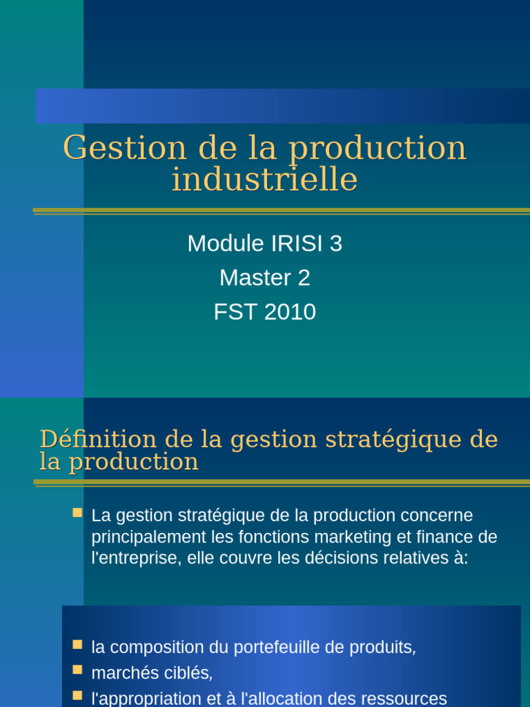 Cours FST Gestion Production Chap2 | PDF