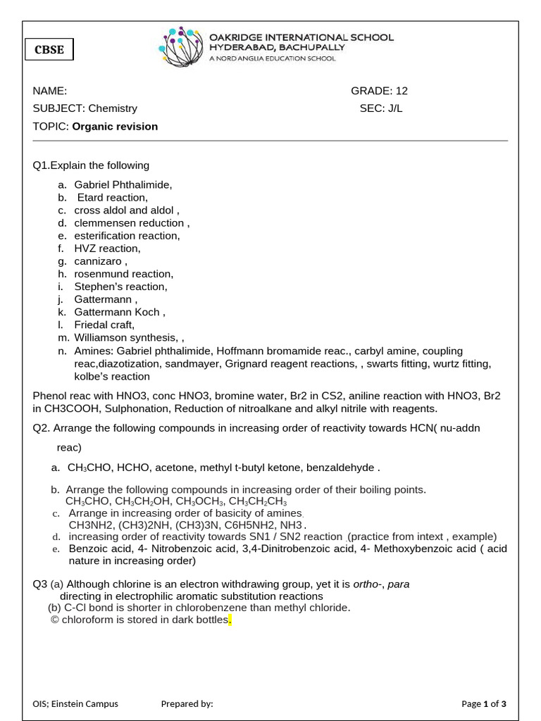 ORGANIC Question Bank | PDF