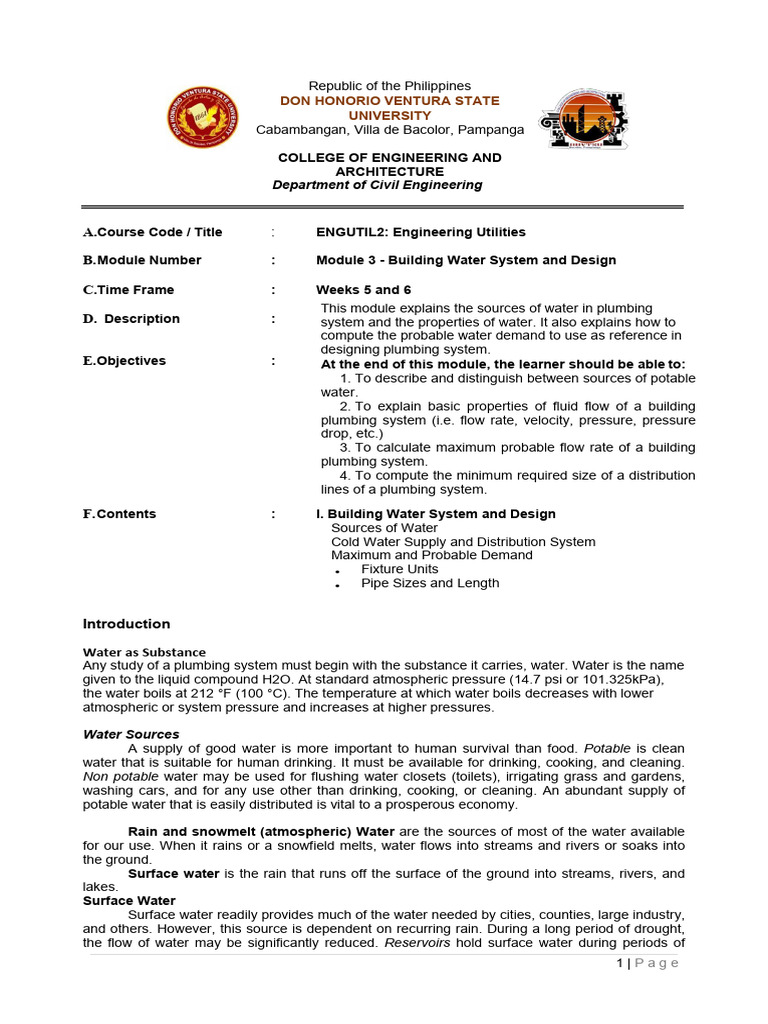 ENGUTIL2 Module 3 Building Water System and Design | PDF