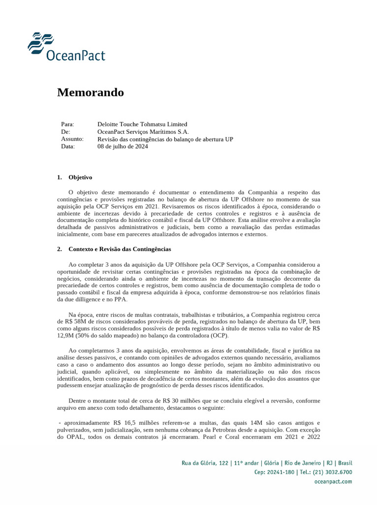 Memorando Reversões UP - Final | PDF