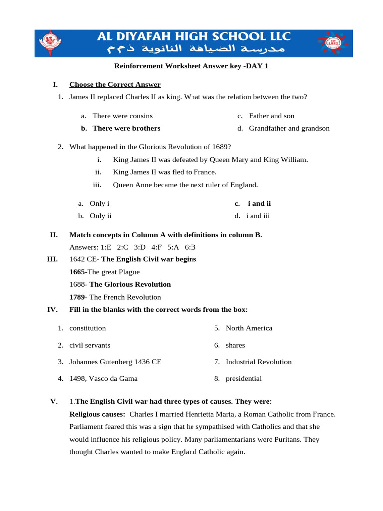 Answer Key -Reinforcement 2024-25 | PDF
