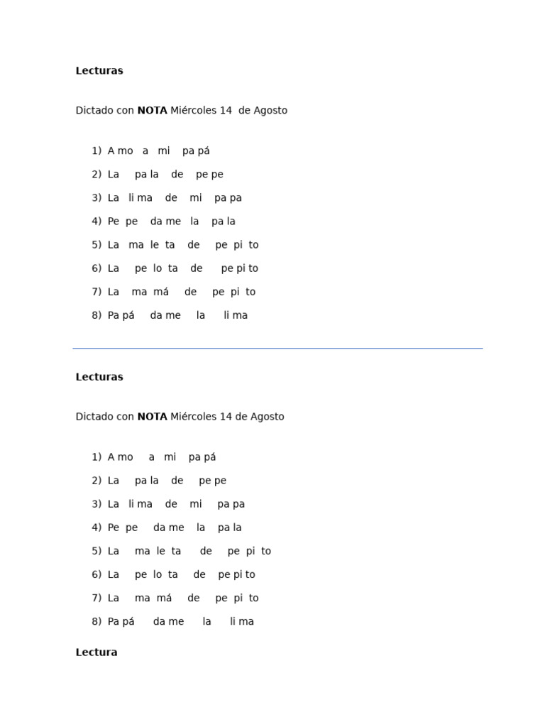 Lecturas Dictado Con Nota | PDF