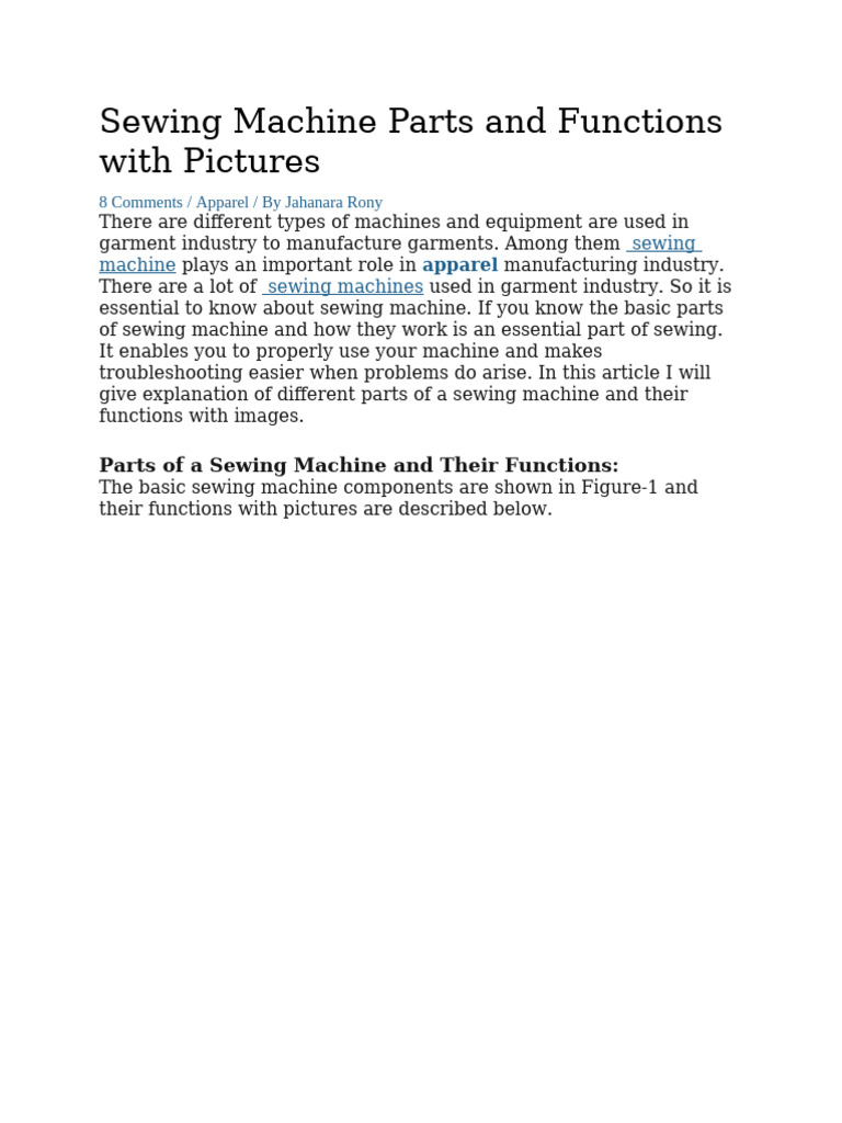 Sewing Machine Parts and Functions with Pictures | PDF