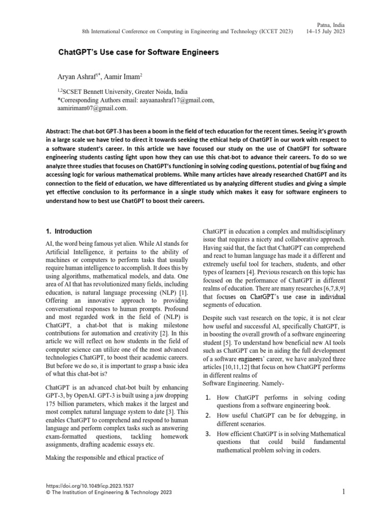 ChatGPT's Use Case For Software Engineers | PDF