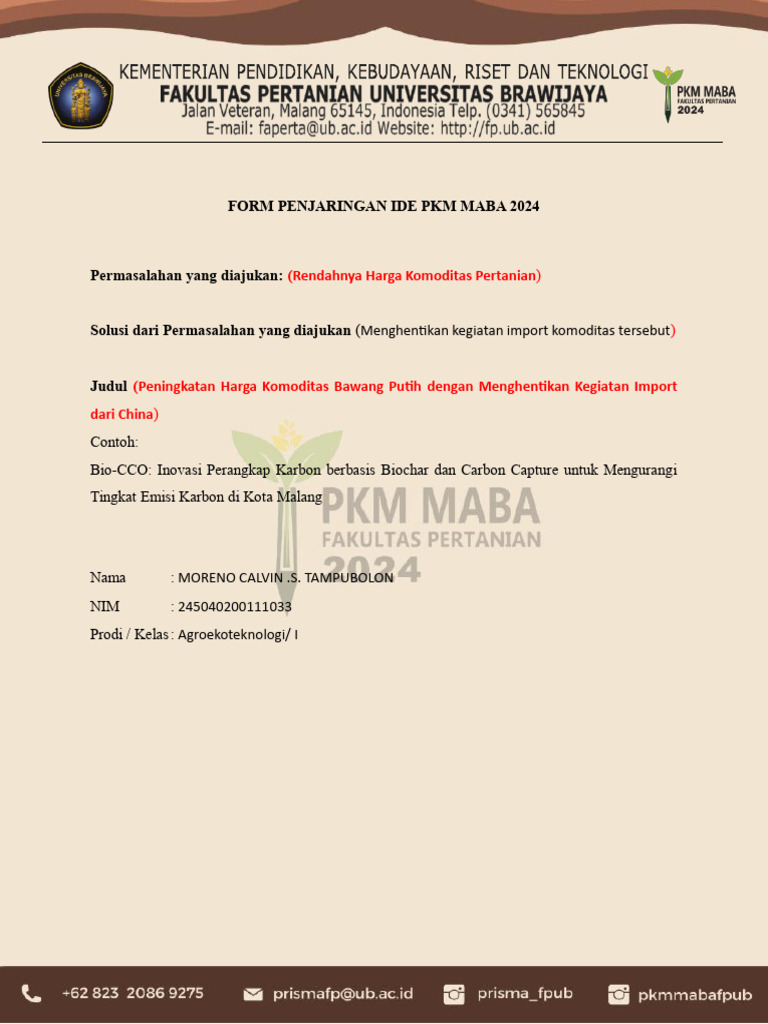 Bagi Format Penulisan Penjaringan Ide PKM Maba 2024 | PDF