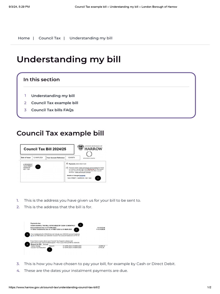 Council Tax Example Bill - Understanding My Bill - London Borough of ...