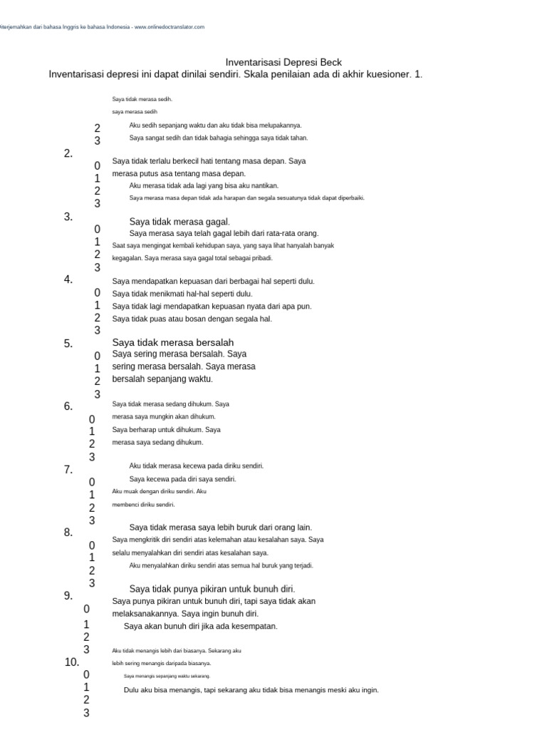 Beck Depression Inventory BDI - En.id | PDF