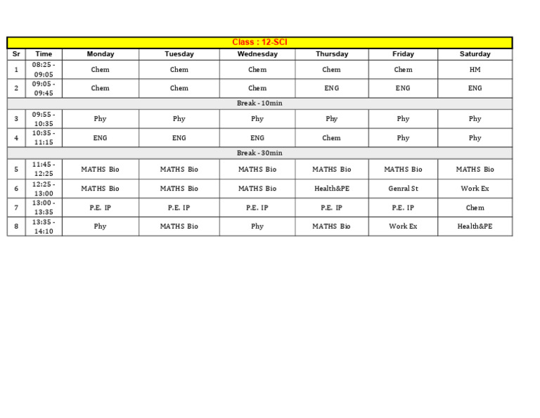 12 Science Time Table-5 | PDF