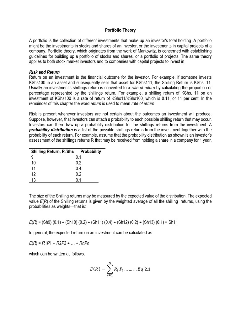 Finance Theory Portfolio Theory Pdf