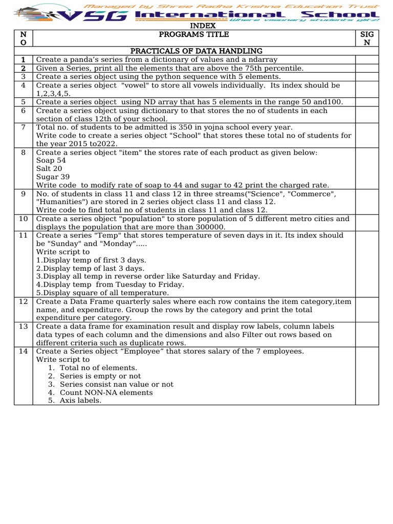 Ip Practical Index | PDF | Comma Separated Values | Trousers