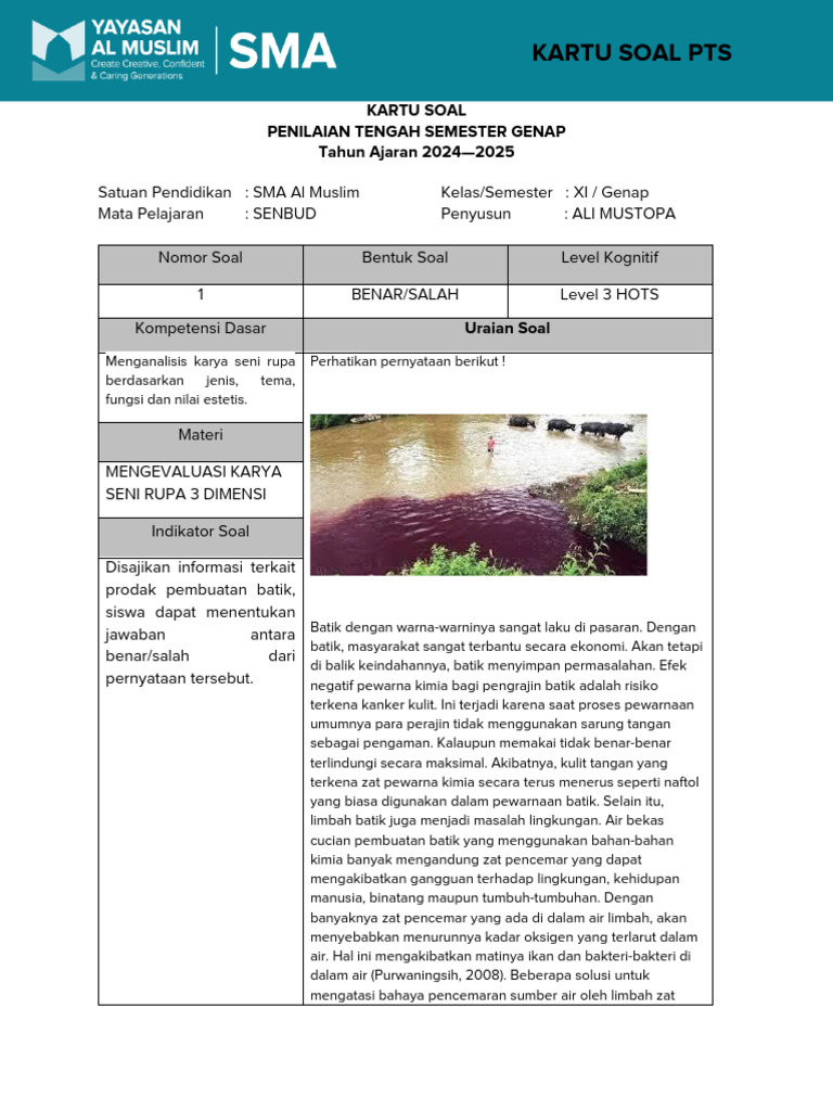 Kartu Soal PTS Ganjil | PDF