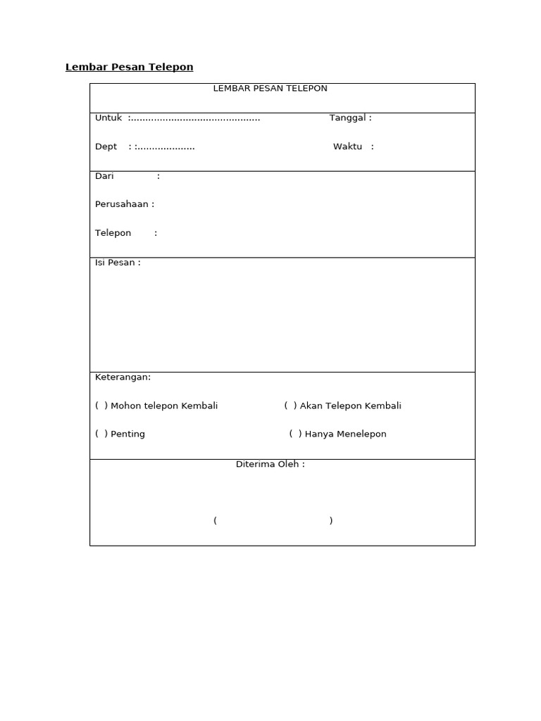 Form Pesan Telfon | PDF