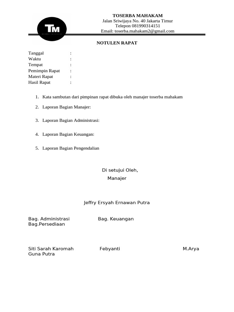 Form Notulen Rapat | PDF