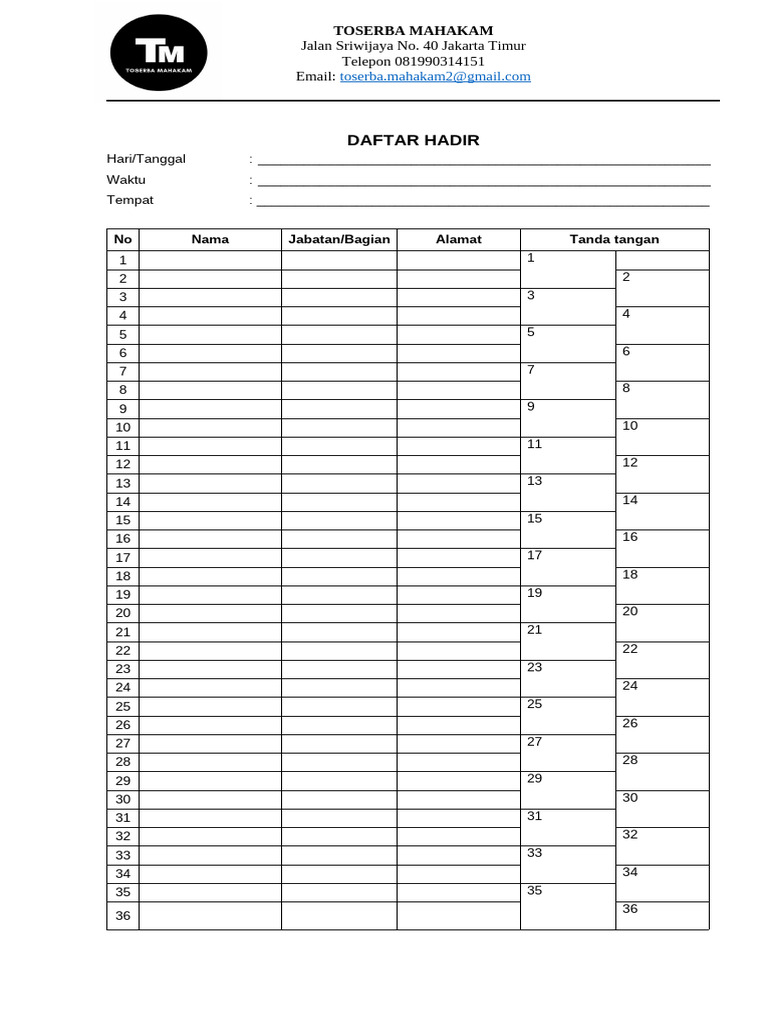 Form Daftar Hadir | PDF