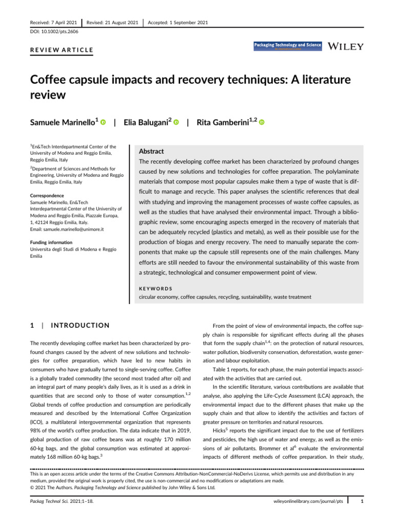 Coffee Capsule Impacts and Recovery Techniques A L | PDF