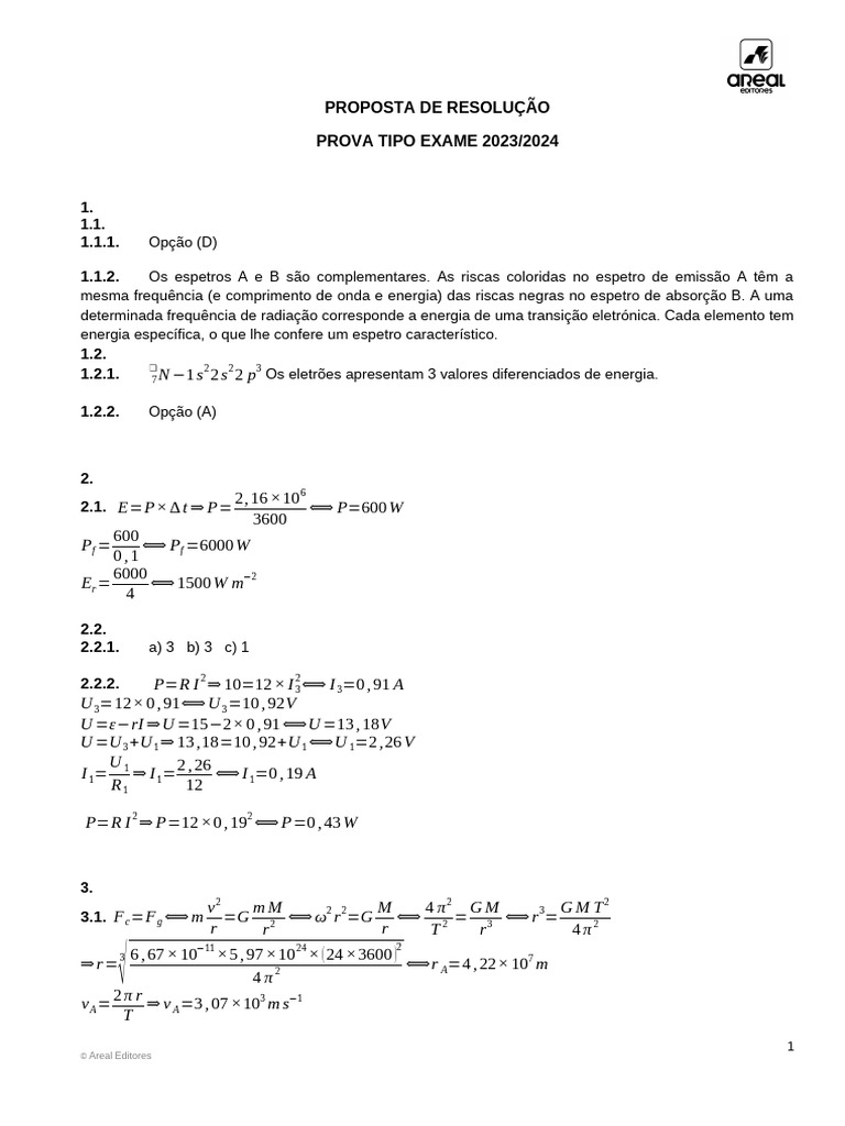 Ae - FQ - 10 - 11 - Prova - Tipo2024 - Resol | PDF