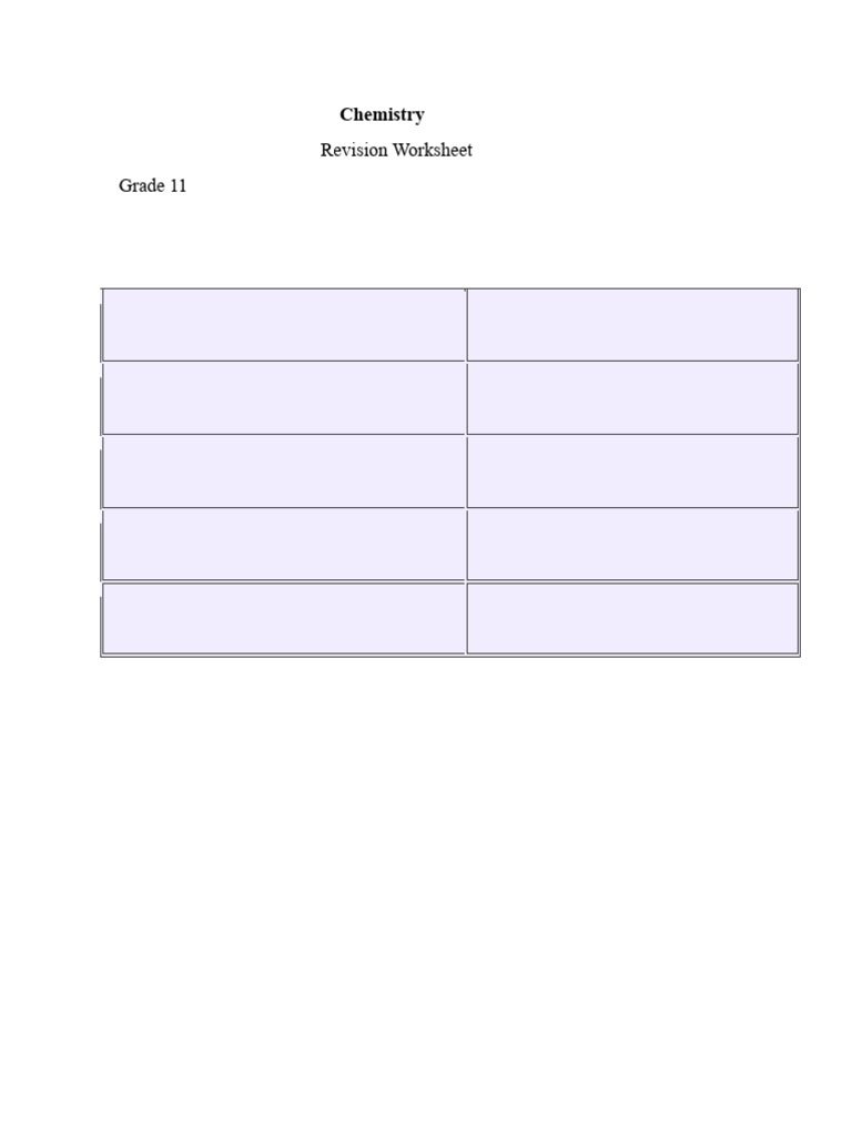 Chemistry g11 Worksheet | PDF