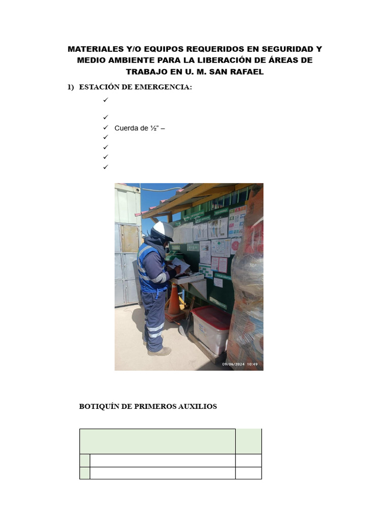 MATERIALES REQUERIDOS PARA LIBERAR AREAS DE TRABAJO - SSOMA | PDF