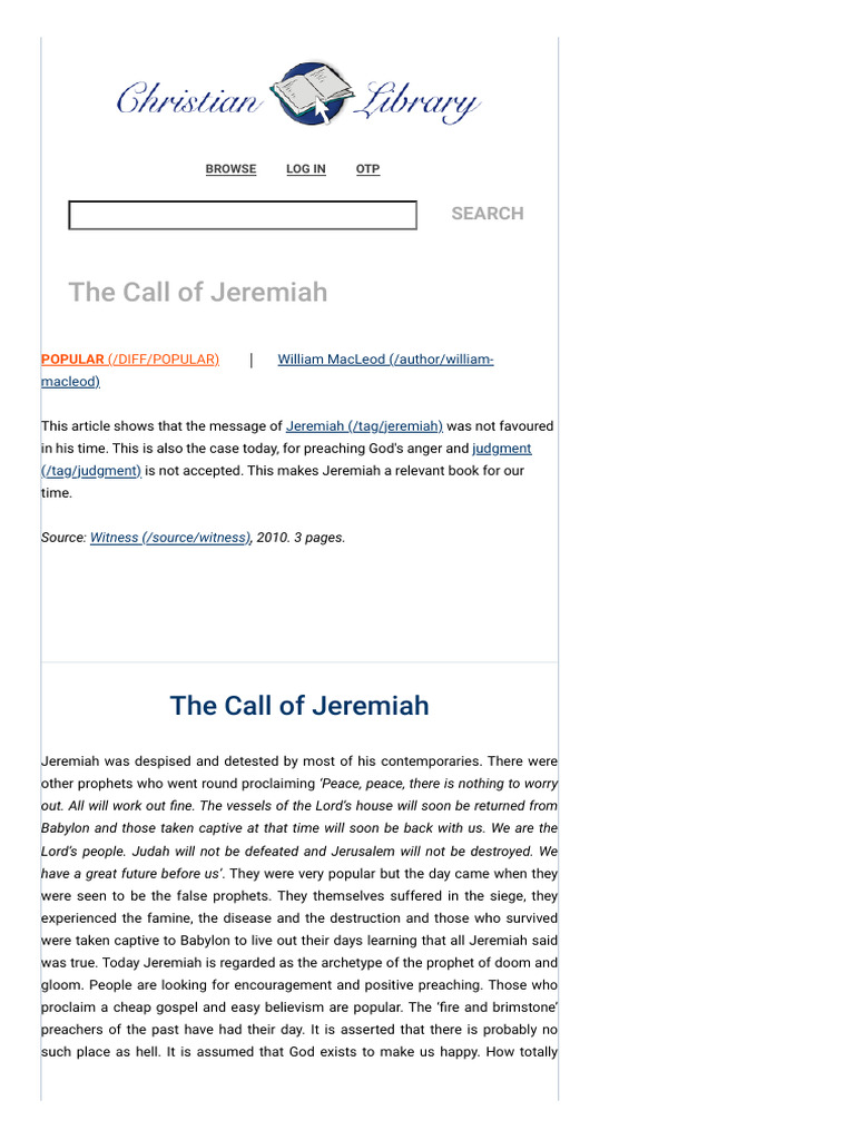 The Call of Jeremiah - Christian Library | PDF