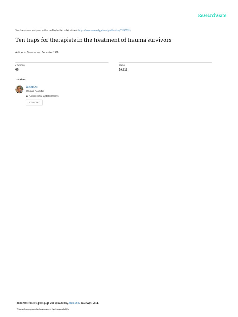 Chu, 2008 - Ten Traps For Therapists in The Treatment of Trauma Survivors | PDF