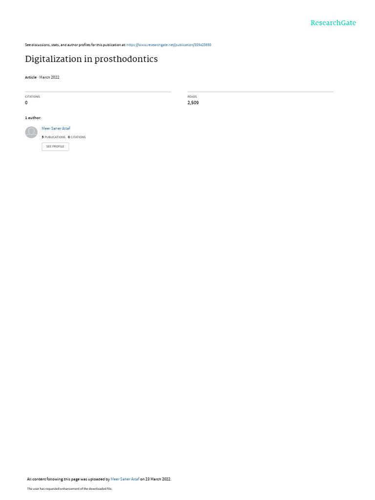 Digitization in Prosthodontics | PDF