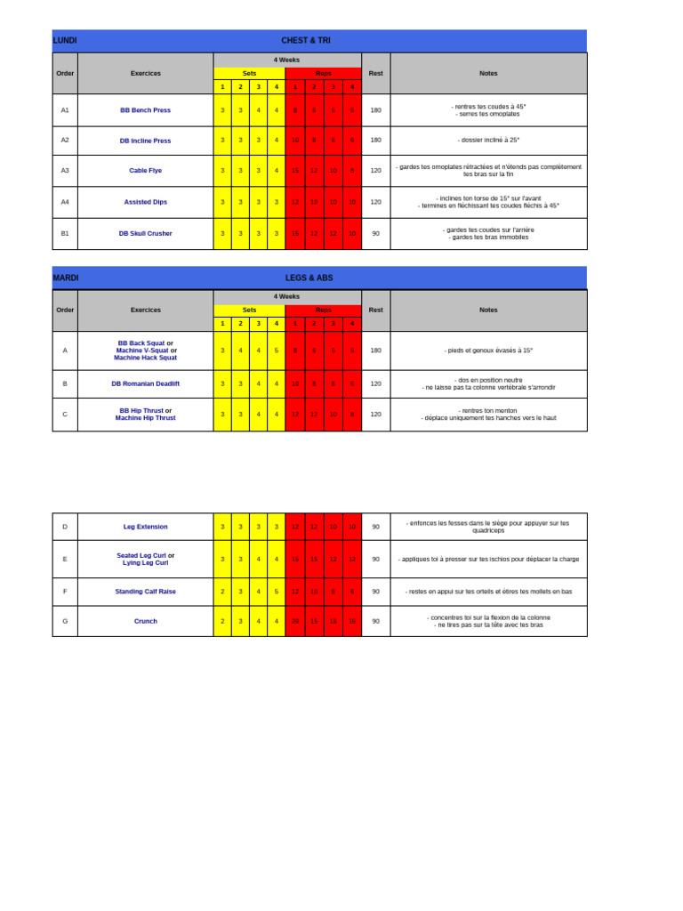 4-Week Chest, Legs, Back, Shoulders Workout | PDF | Anatomical Terms Of ...