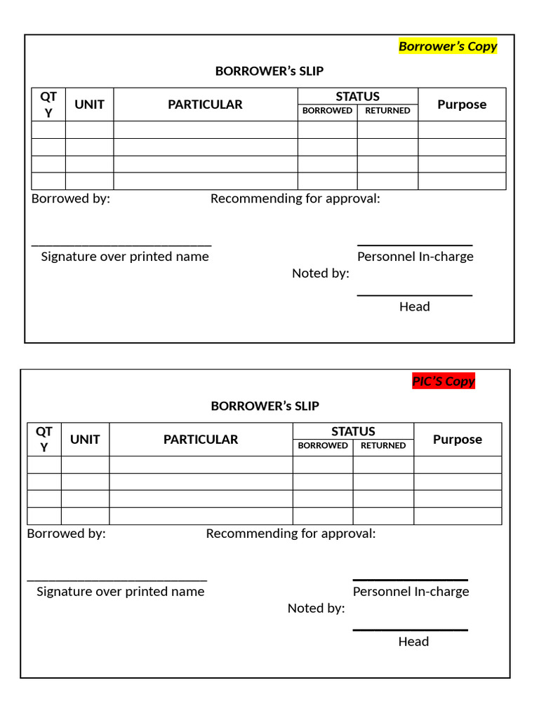 Borrower Slip | PDF