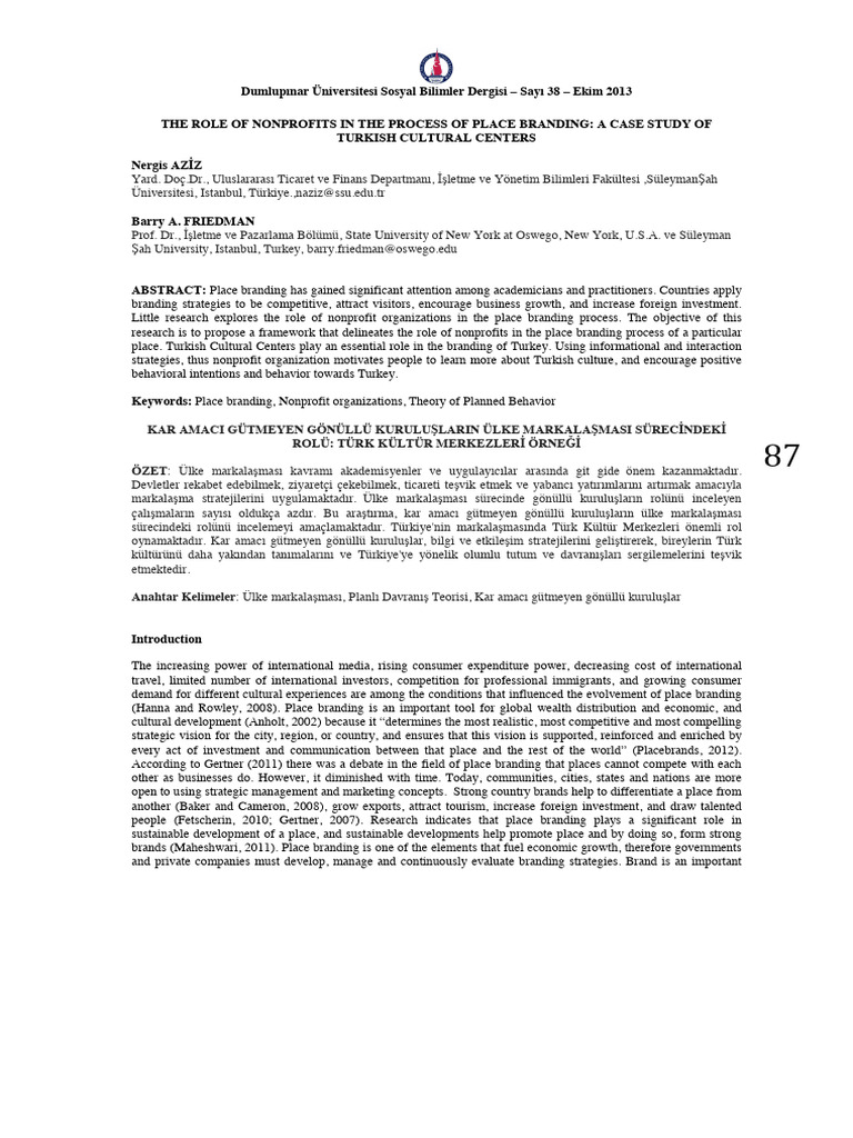 Aziz & Friedman (2013) Turkish Cultural Centers Branding | PDF ...