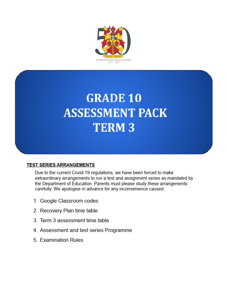 GRADE 10 Assessment Pack | PDF
