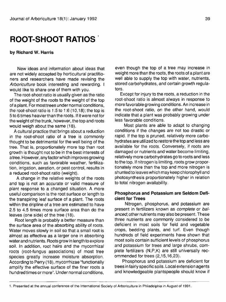 Root-Shoot Ratios: by Richard W. Harris | PDF