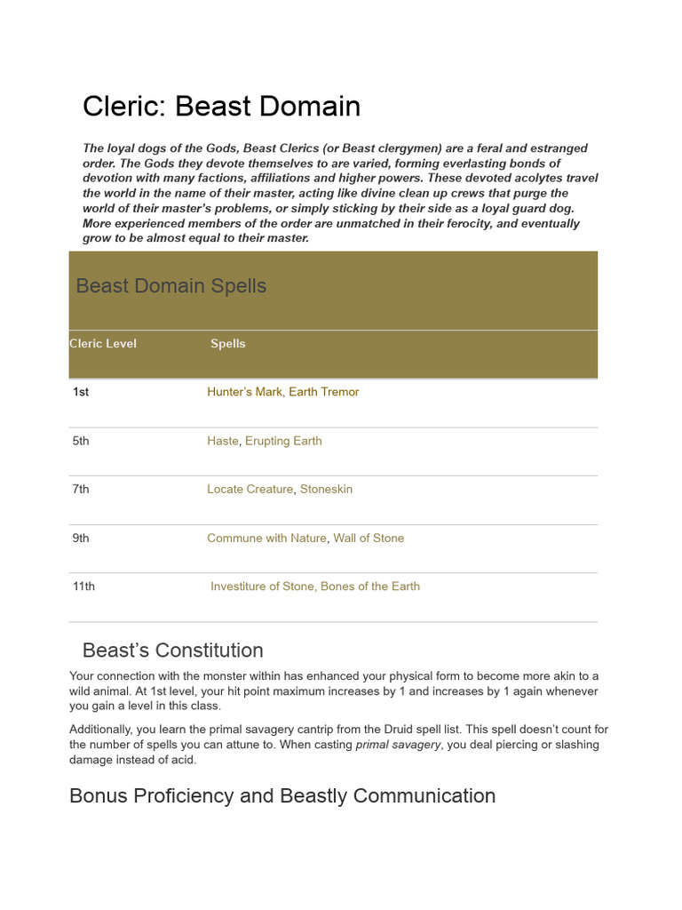 Cleric_ Beast Domain | PDF