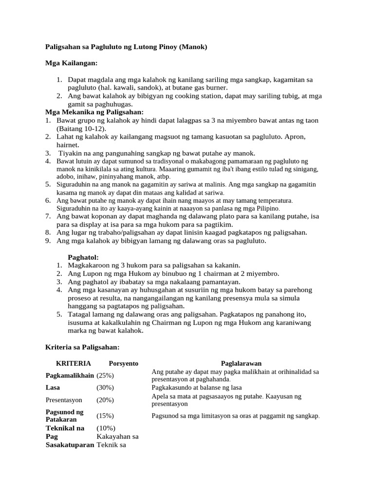 Paligsahan Sa Pagluluto NG Lutong Pinoy | PDF