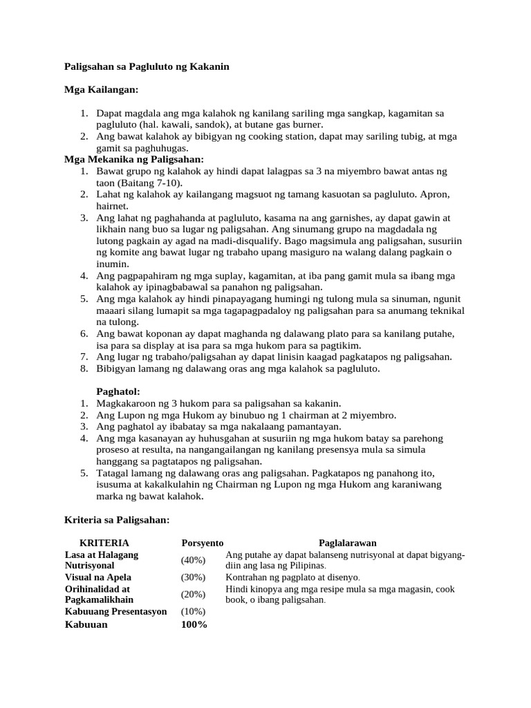 Paligsahan Sa Pagluluto NG Kakanin | PDF