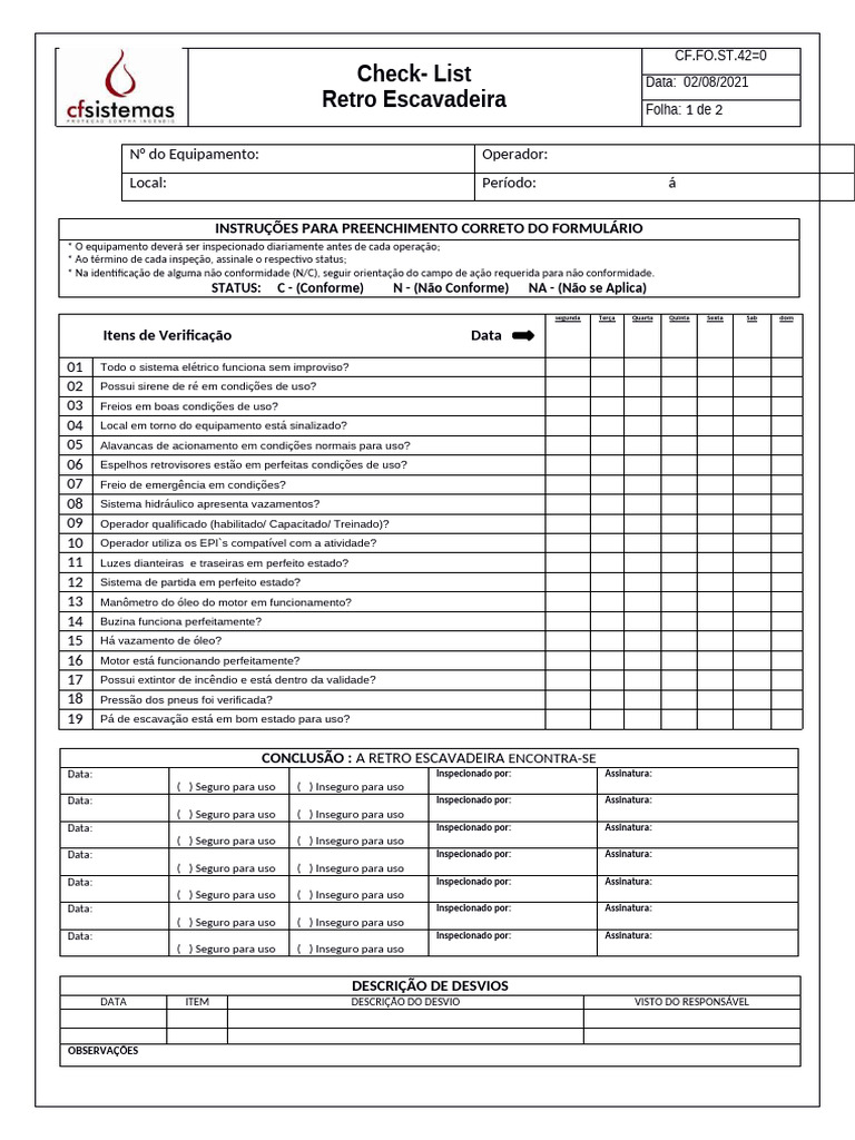 CF - FO.ST.42 0 - Check List - Retro Escavadeira | PDF