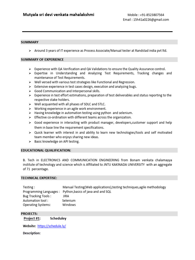 Testing-Experience Resume | PDF