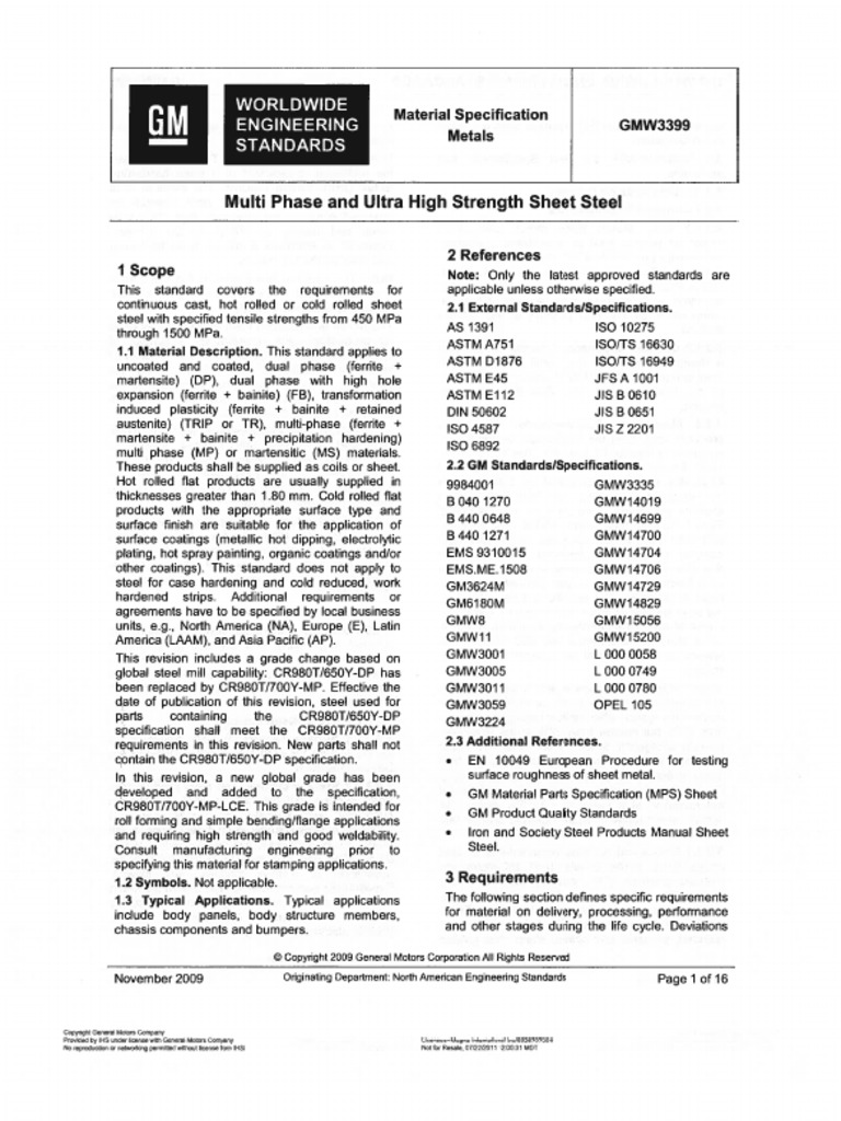 GMW3399 - Multi Phase and Ultra High Strength Sheet Steel | PDF
