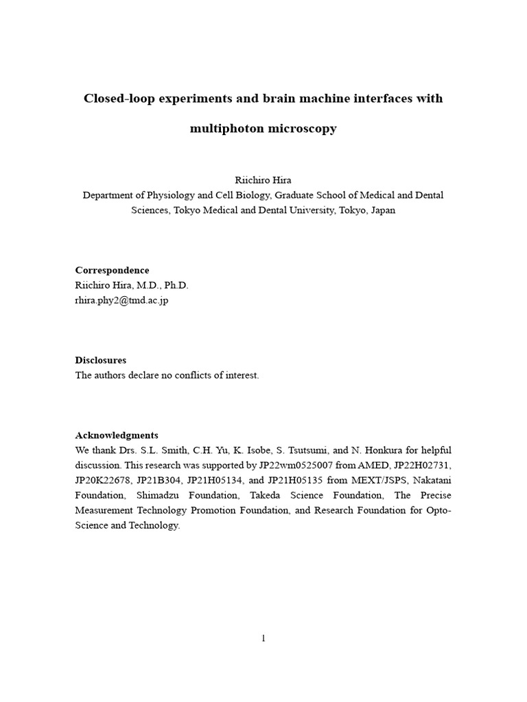 Closed-Loop Experiments and Brain Machine Interfaces With Multiphoton Micros | PDF | Brain ...