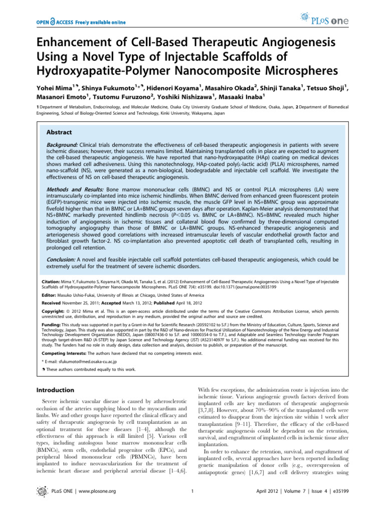 MIMA Cell-Based Therapeutic Angiogenesis Using Injectable ...