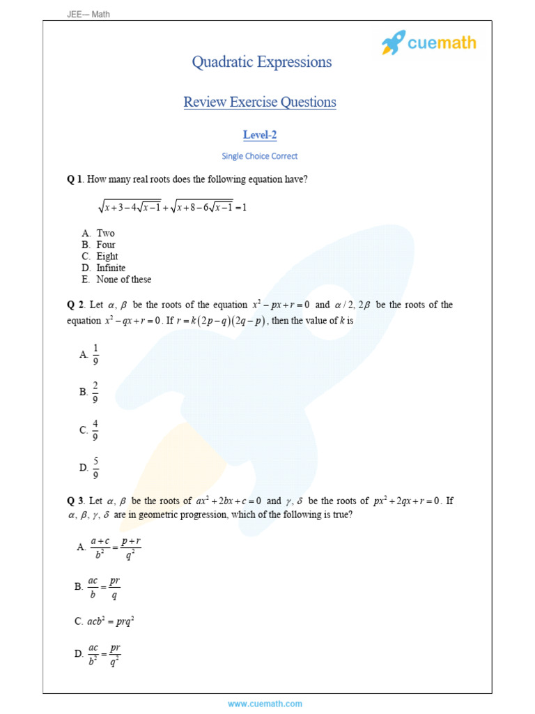 Class 9 Maths Worksheets Quadratic Equations | PDF | Equations | Speed