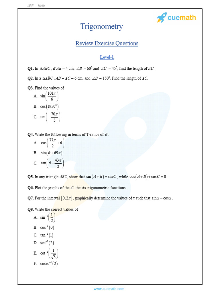 Class 9 Maths Worksheet Trigonometry | PDF