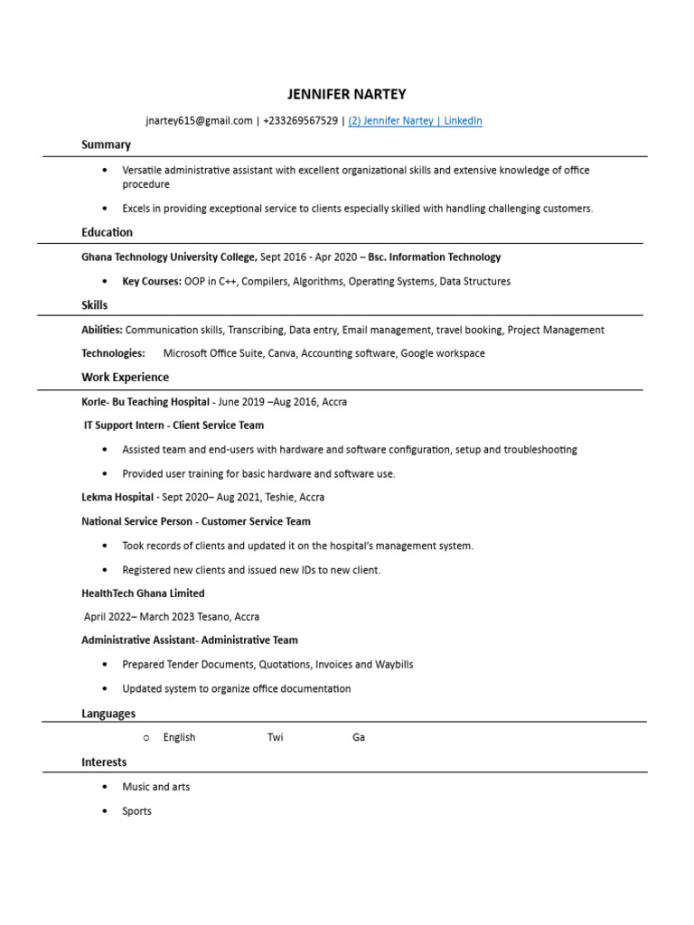 Jennifer's Cv | PDF